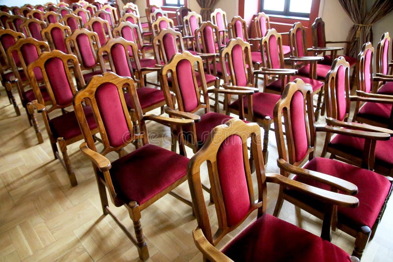 Hall of Performances with Empty Red Chairs Stock Photo - Image of color ...