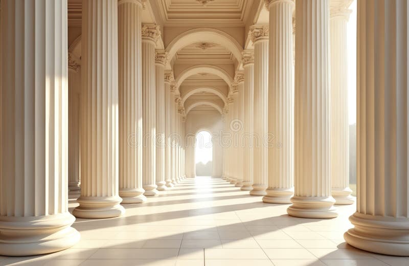 Hall Perspective with Symmetrical Rows of Marble Columns, Arches ...