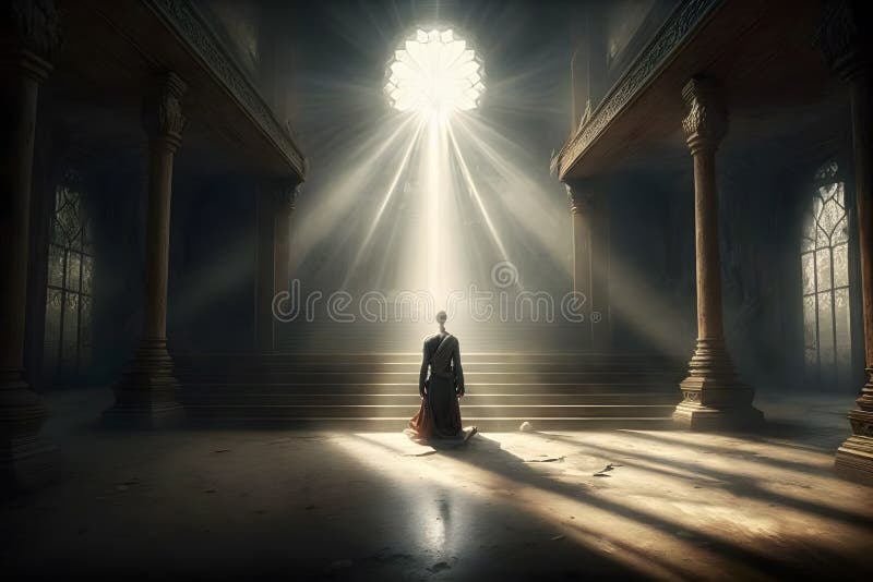 Hall with Rays of Light for Meditation. Spiritual Temple Stock ...