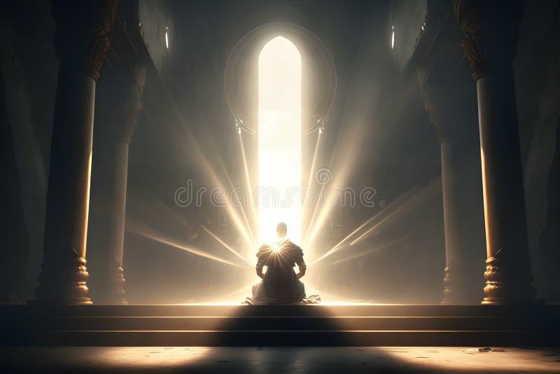 Hall with Rays of Light for Meditation. Spiritual Temple Stock ...