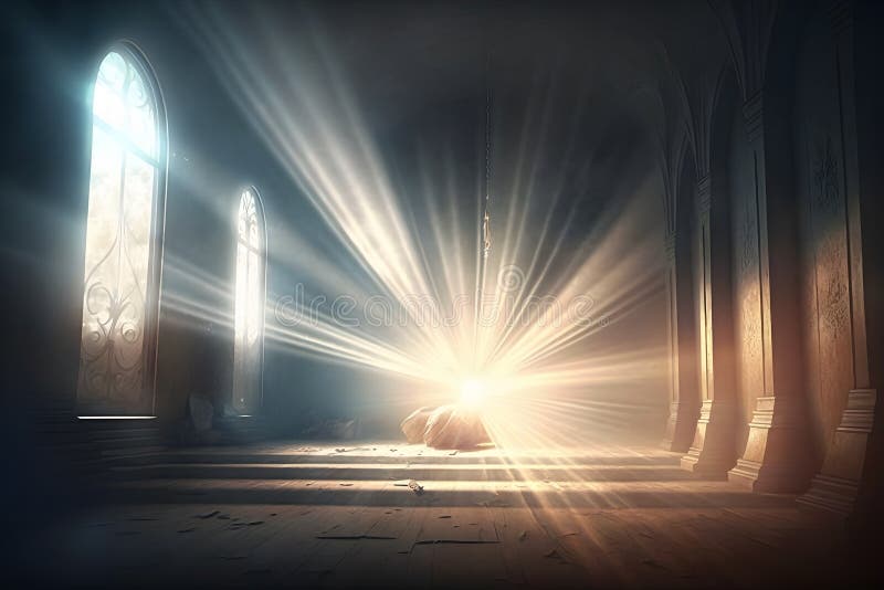 Hall with Rays of Light for Meditation. Spiritual Temple Stock ...