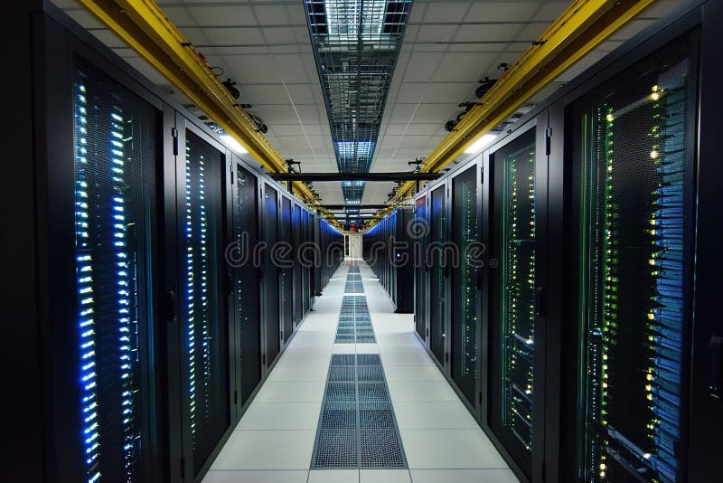 Hall with Super Computer of the Future. Many Computer Units Connected ...