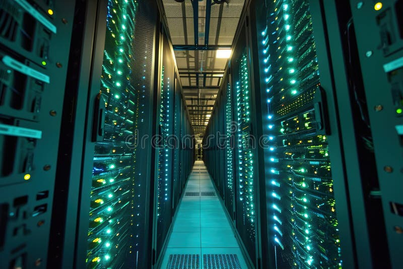 Hall with Super Computer of the Future. Many Computer Units Connected ...