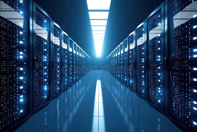 Hall with Super Computer of the Future. Many Computer Units Connected ...