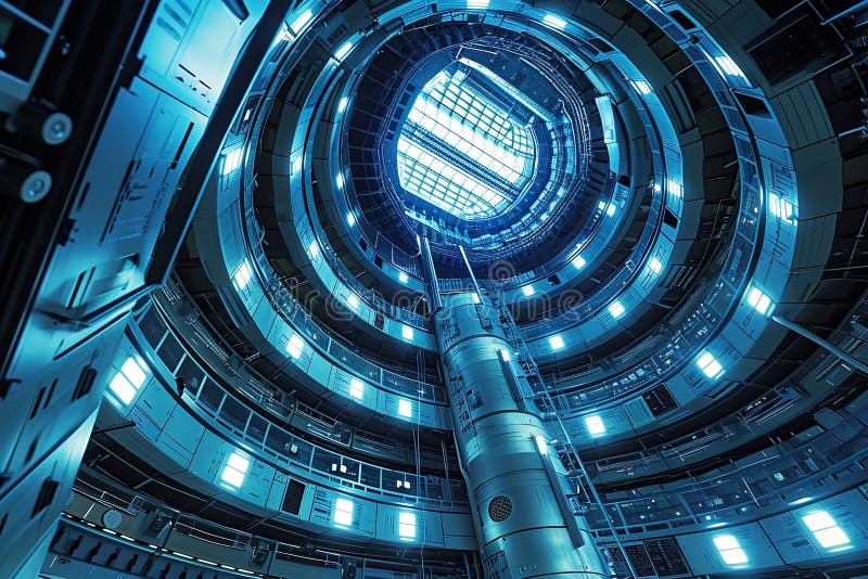 Hall with Super Computer of the Future. Many Computer Units Connected ...