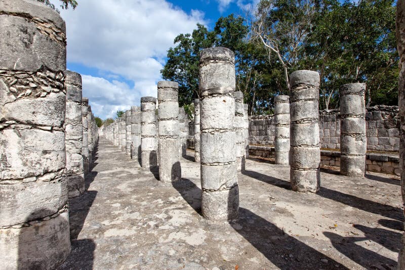 Hall of the Thousand Pillars - Columns at Chichen Itza, Mexico Stock ...