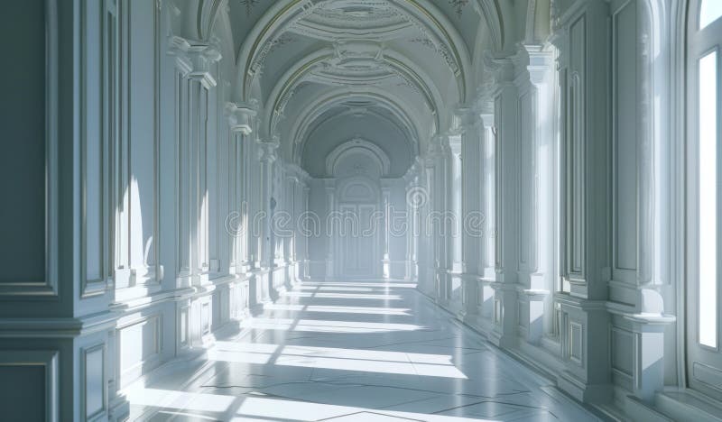 A Hall with White Doors on the Background Stock Illustration ...