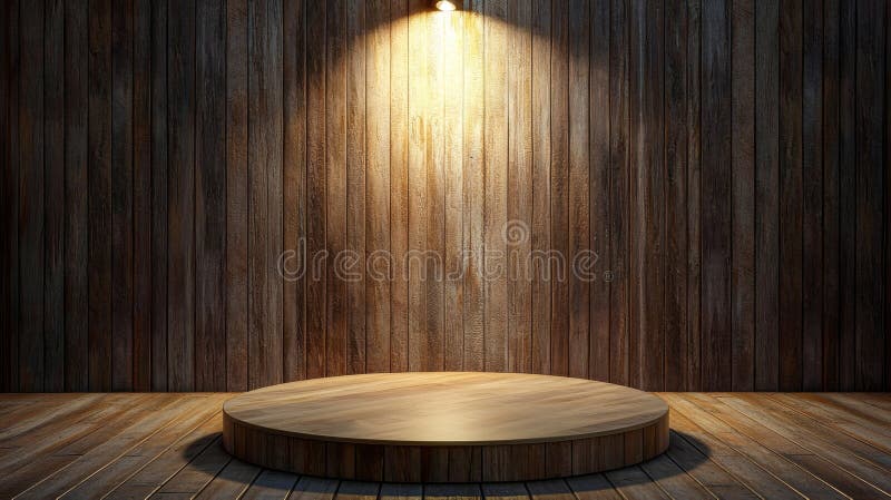 In a Hall, a Wooden Podium Stands on the Stage Announcing Stock Photo ...
