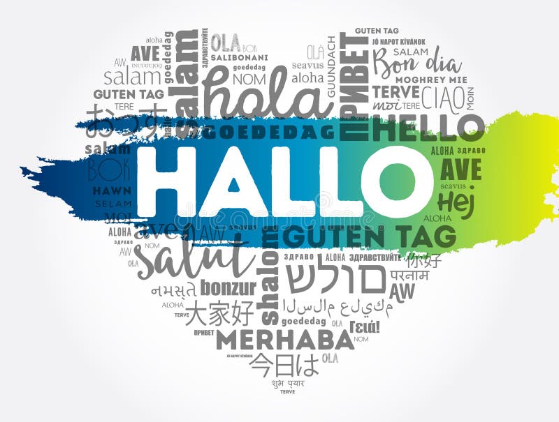 Hallo Hello Greeting in German Love Heart Word Cloud in Different ...