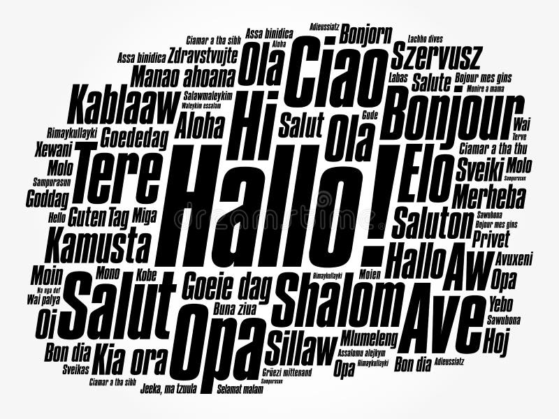 Hallo (Hello Greeting in German) Word Cloud, Background Concept Stock ...