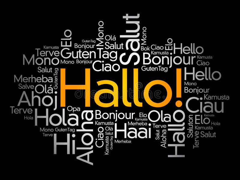 Hallo Hello Greeting in German Word Cloud in Different Languages of the ...