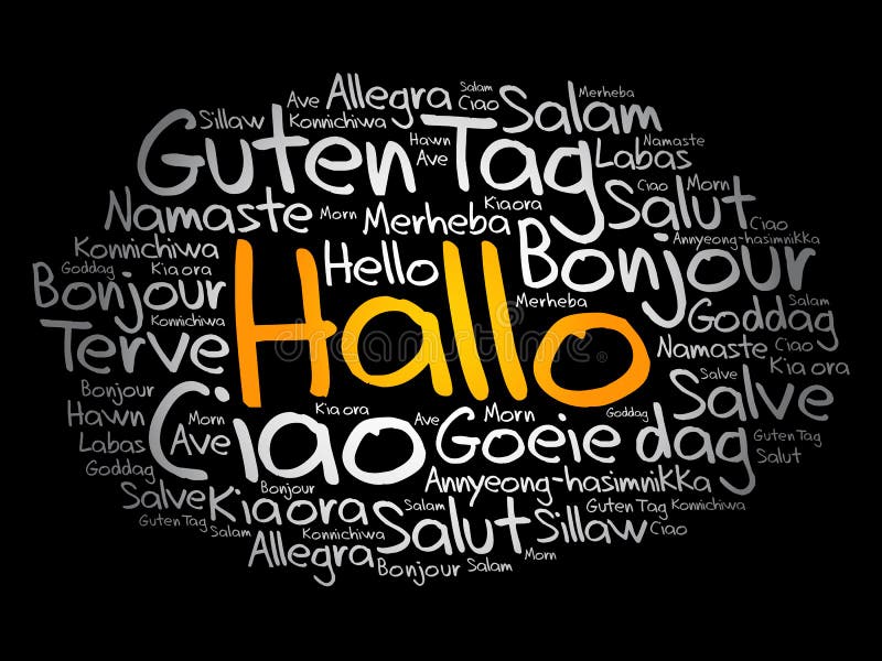 Hallo Hello Greeting in German Word Cloud in Different Languages of the ...