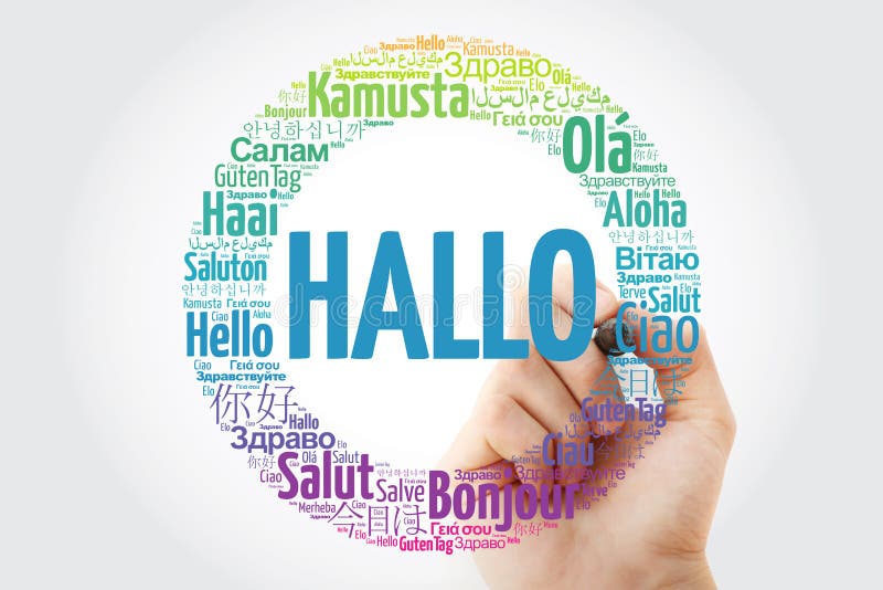 Hallo Hello Greeting in German Word Cloud Stock Photo - Image of ...