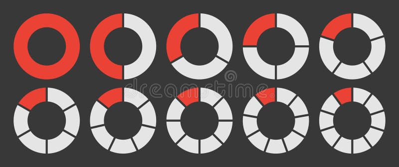 Hallow Circle Divided into 1-10 Parts in Red Colour Stock Vector ...