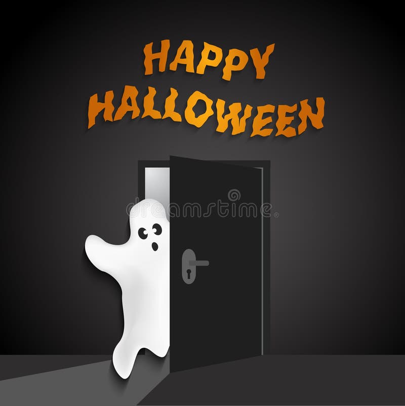 Halloween-achtergrond Met Het Grappige Spook Openen Vector Illustratie ...