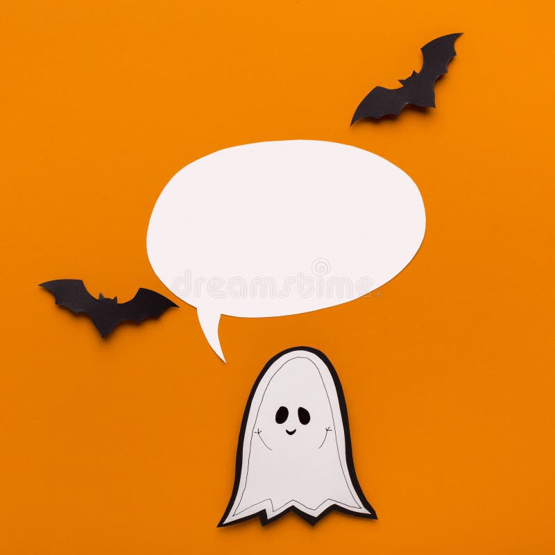 Halloween Advertisement Banner with Ghost and Speech Bubble Stock Image ...