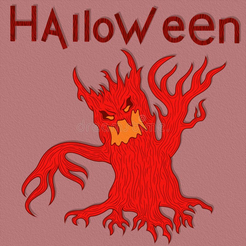Halloween Aggressive Evil Tree Stock Illustration - Illustration of ...