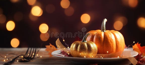 Halloween, Autumn Fall Pumpkin Table Settings, Ai Stock Illustration ...