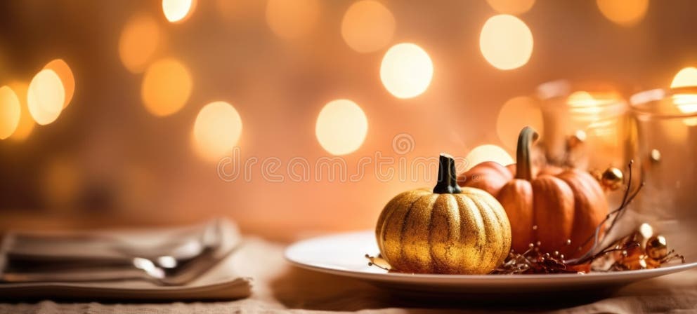 Halloween, Autumn Fall Pumpkin Table Settings, Ai Stock Illustration ...