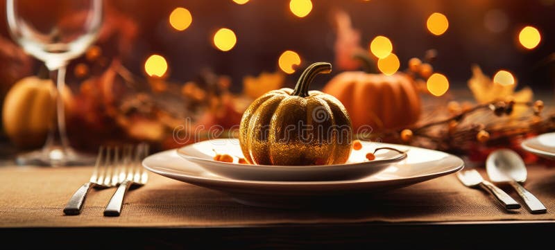 Halloween, Autumn Fall Pumpkin Table Settings, Ai Stock Illustration ...