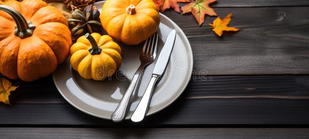 Halloween, Autumn Fall Pumpkin Table Settings, Ai Stock Illustration ...