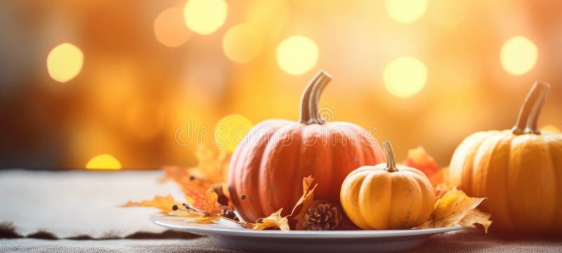 Halloween, Autumn Fall Pumpkin Table Settings, Ai Stock Illustration ...