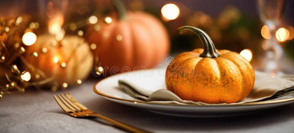 Halloween, Autumn Fall Pumpkin Table Settings, Ai Stock Illustration ...