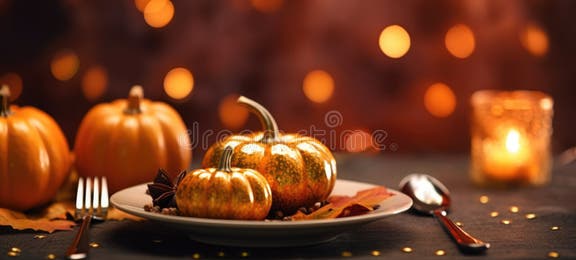 Halloween, Autumn Fall Pumpkin Table Settings, Ai Stock Illustration ...