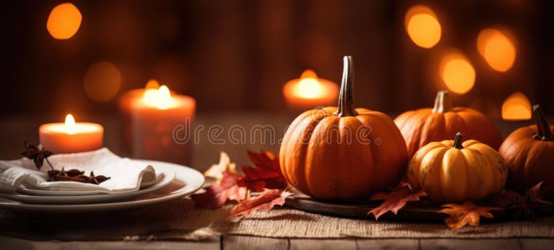 Halloween, Autumn Fall Pumpkin Table Settings, Ai Stock Illustration ...