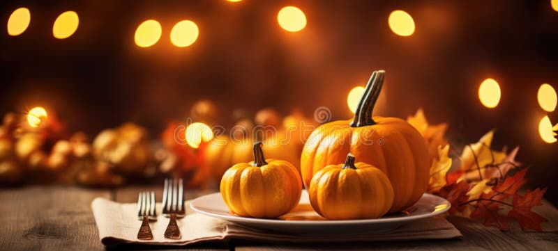 Halloween, Autumn Fall Pumpkin Table Settings, Ai Stock Illustration ...