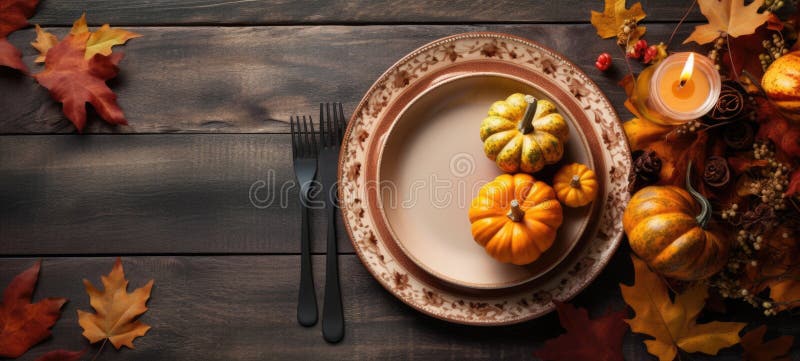Halloween, Autumn Fall Pumpkin Table Settings, Ai Stock Illustration ...