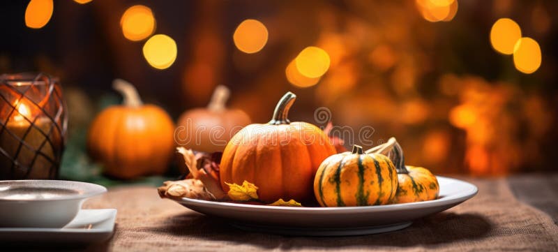 Halloween, Autumn Fall Pumpkin Table Settings, Ai Stock Illustration ...