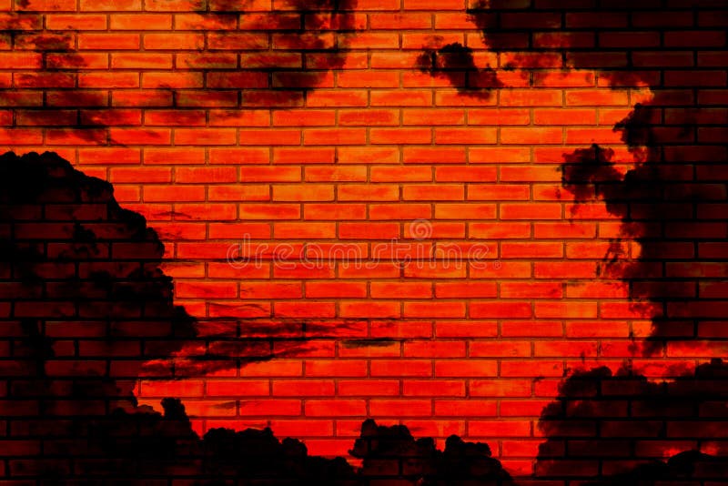 Halloween Background, Brick Wall Reflect from the Hell Sky Color Stock ...