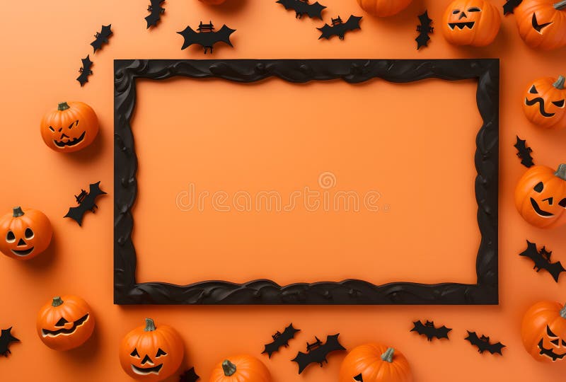 Halloween Pumpkin Frame Background with Bats Stock Illustration ...