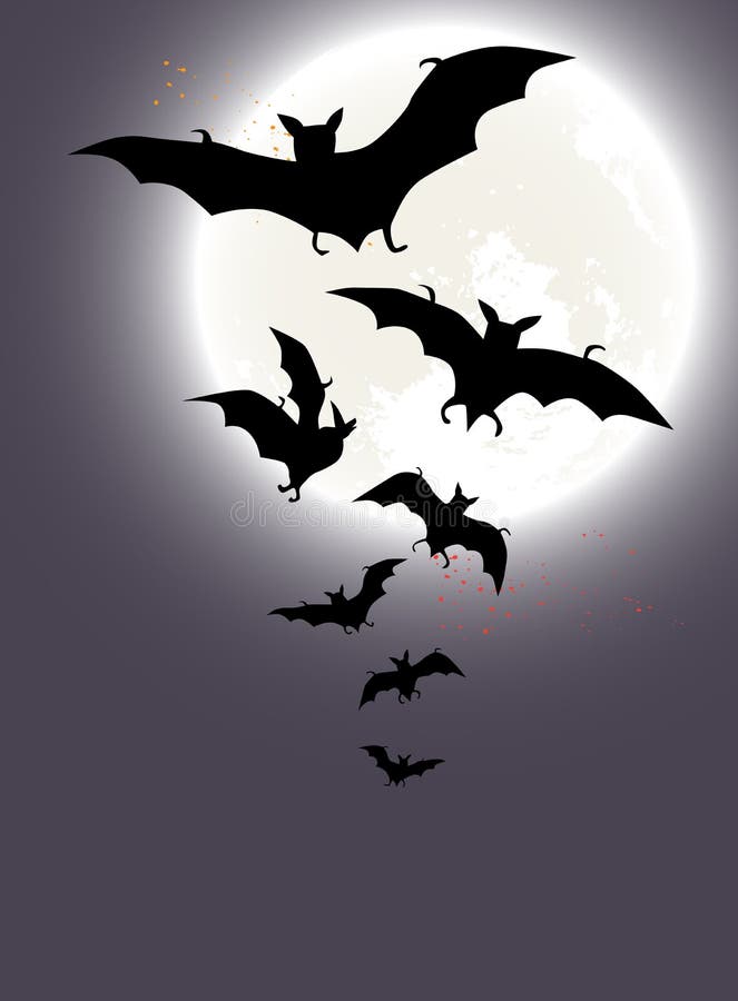 Red Moon and bats. stock illustration. Illustration of autumnal - 3239341