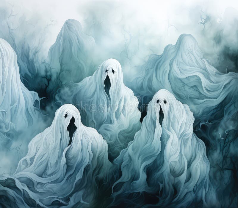 Halloween Background with Ghosts in Smoke. 3d Rendering, 3d ...