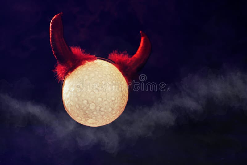 Halloween Background Moon Devil Horns on Dark Stock Photo - Image of ...