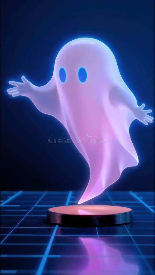 Halloween Background with Neon Ghost Floating on a Grid. AI Generation ...