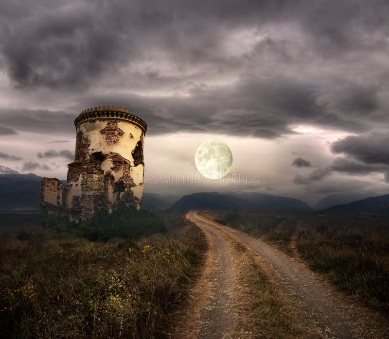 Halloween Background with Old Towers Stock Photo - Image of haunted ...