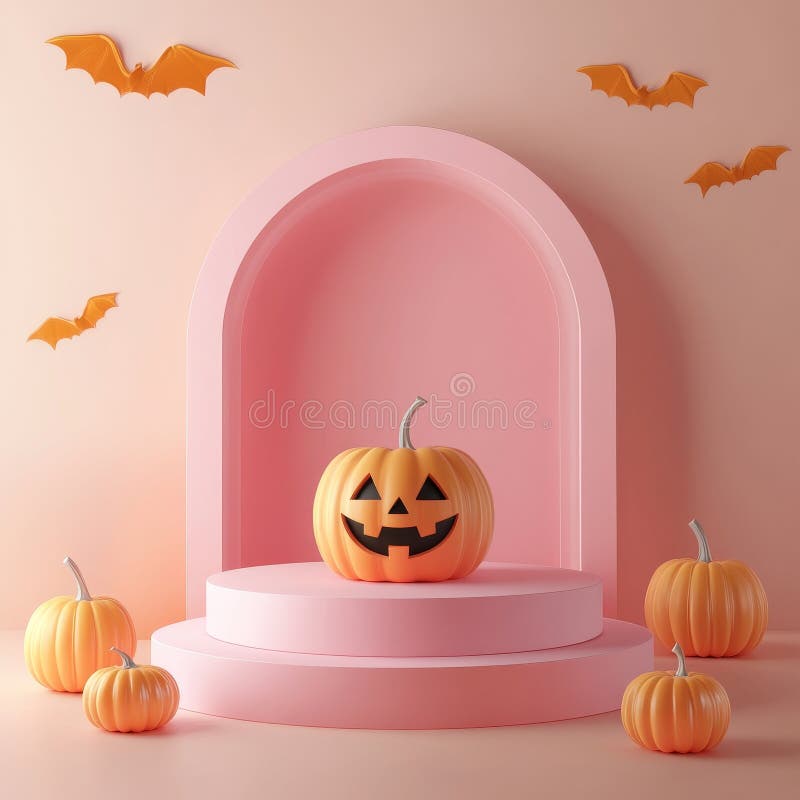 Halloween Background with Pumpkins, Arch and Bats. 3d Vector ...
