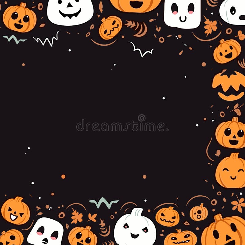Halloween Background with Pumpkins, Ghosts, Bats, Spiders and Other ...
