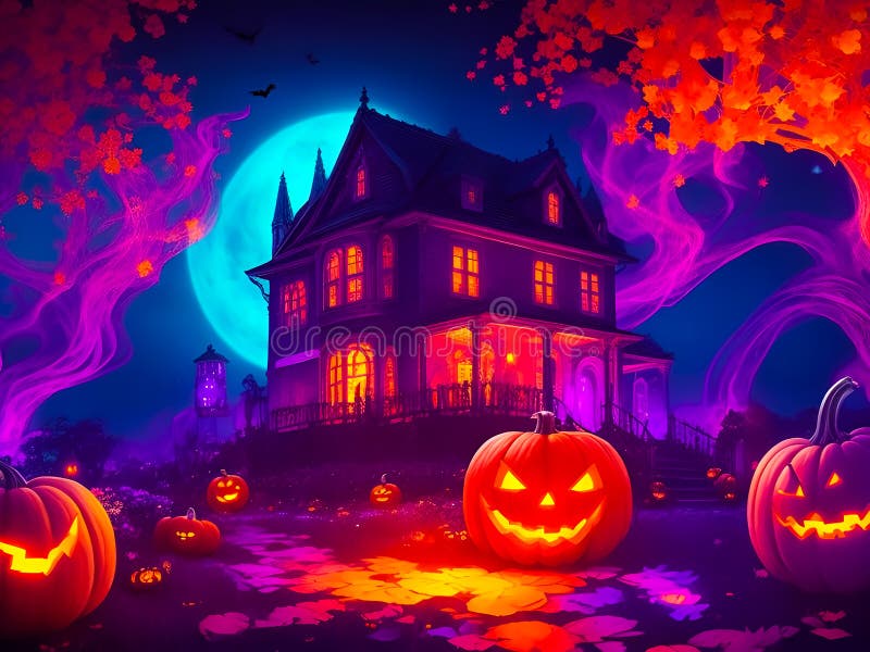 Halloween Background Spooky Night with Evil Pumpkin Stock Illustration ...