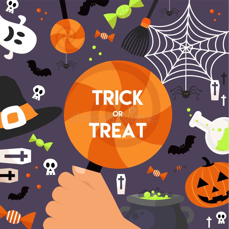 Halloween Background. Vector Illustration. Flat Icons with Square Frame ...