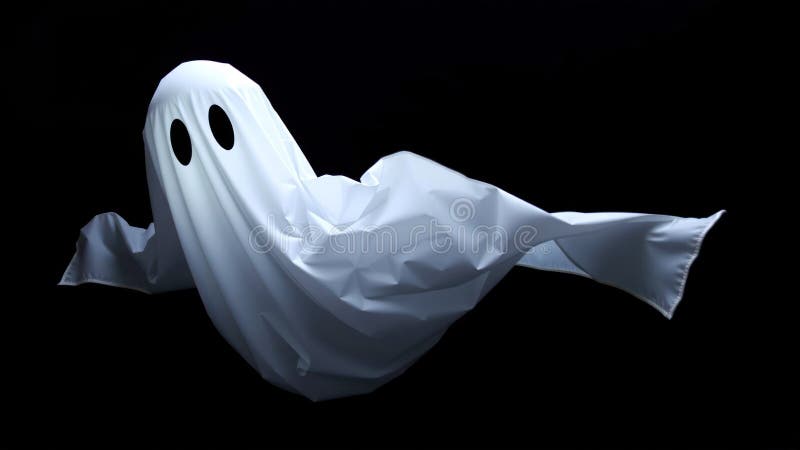 Halloween Background of a White Ghost Floating in the Dark. AI ...