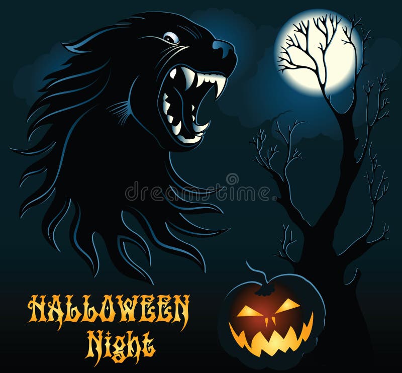 Halloween Background with Wolf Stock Vector - Illustration of cartoon ...