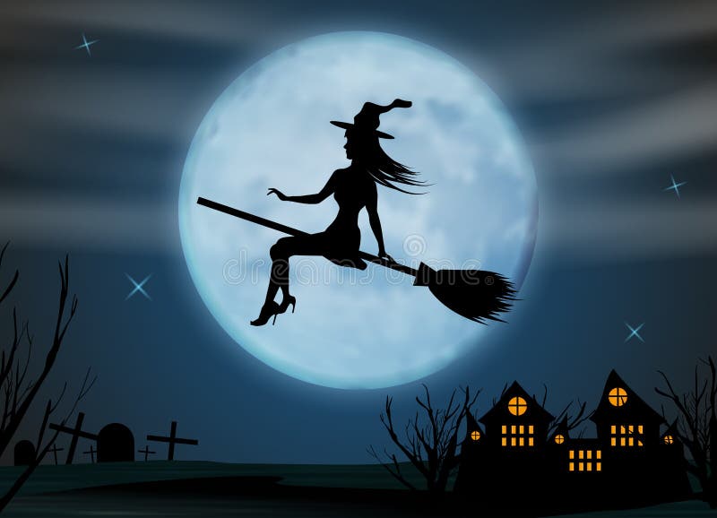 Witch Flying Over Moon Stock Illustrations – 660 Witch Flying Over Moon ...