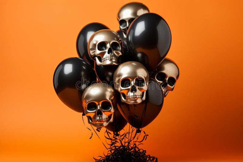Halloween Balloons with Creepy Skulls. Generative Ai Stock Illustration ...