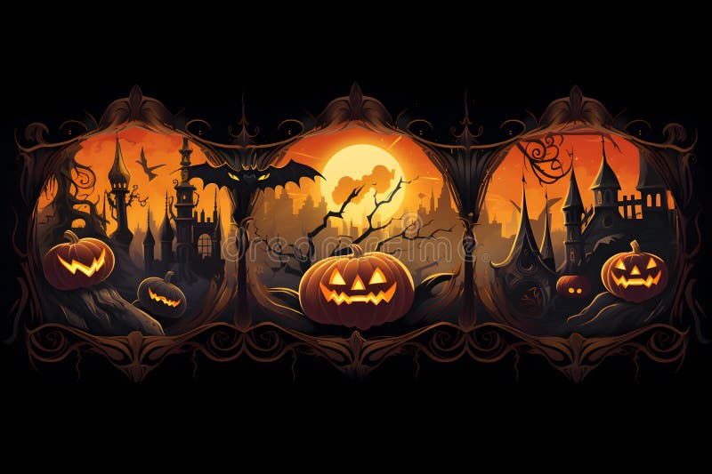 Halloween Banner with Evil Ghost Pumpkins, Generative AI Stock ...
