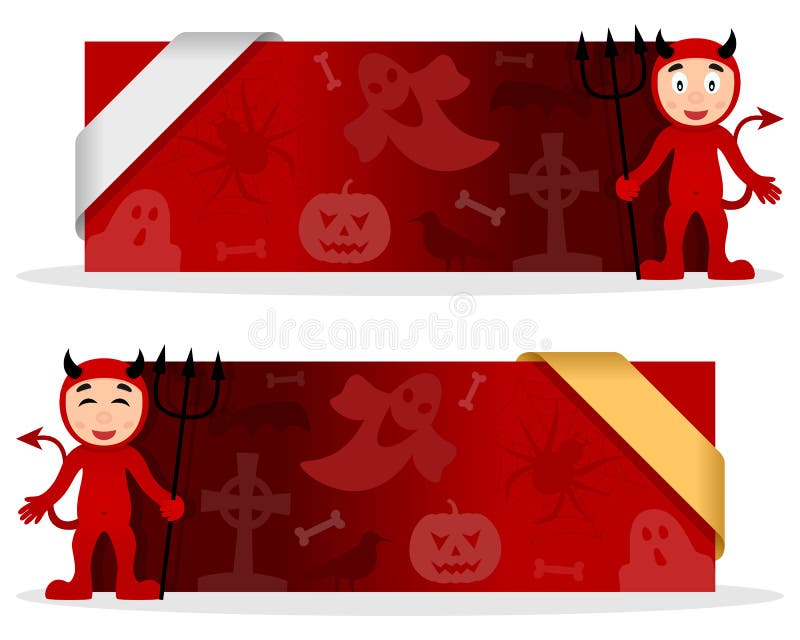 Halloween Banners with Red Devil Stock Vector - Illustration of drawing ...