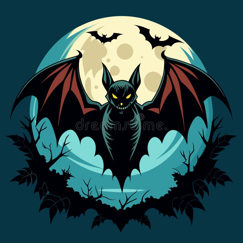 Halloween Bat Flying in Front of Full Moon Stock Vector - Illustration ...